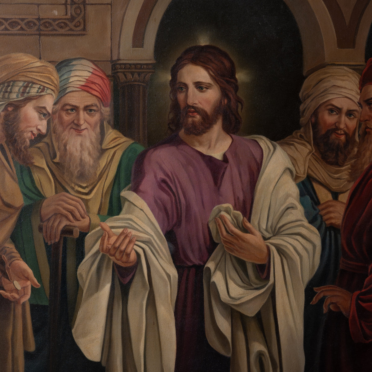 José Aceves - "Render unto Caesar” Oil Painting, 1933 – A.W. Johnston & Co.